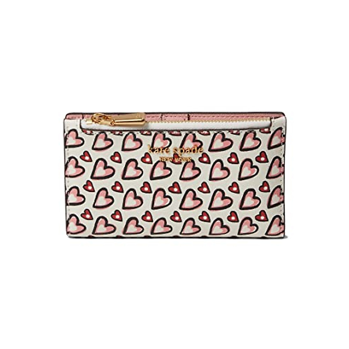 Kate Spade New York Morgan Valentines Heart Printed Small Slim Bifold Wallet Cream Multi One Size