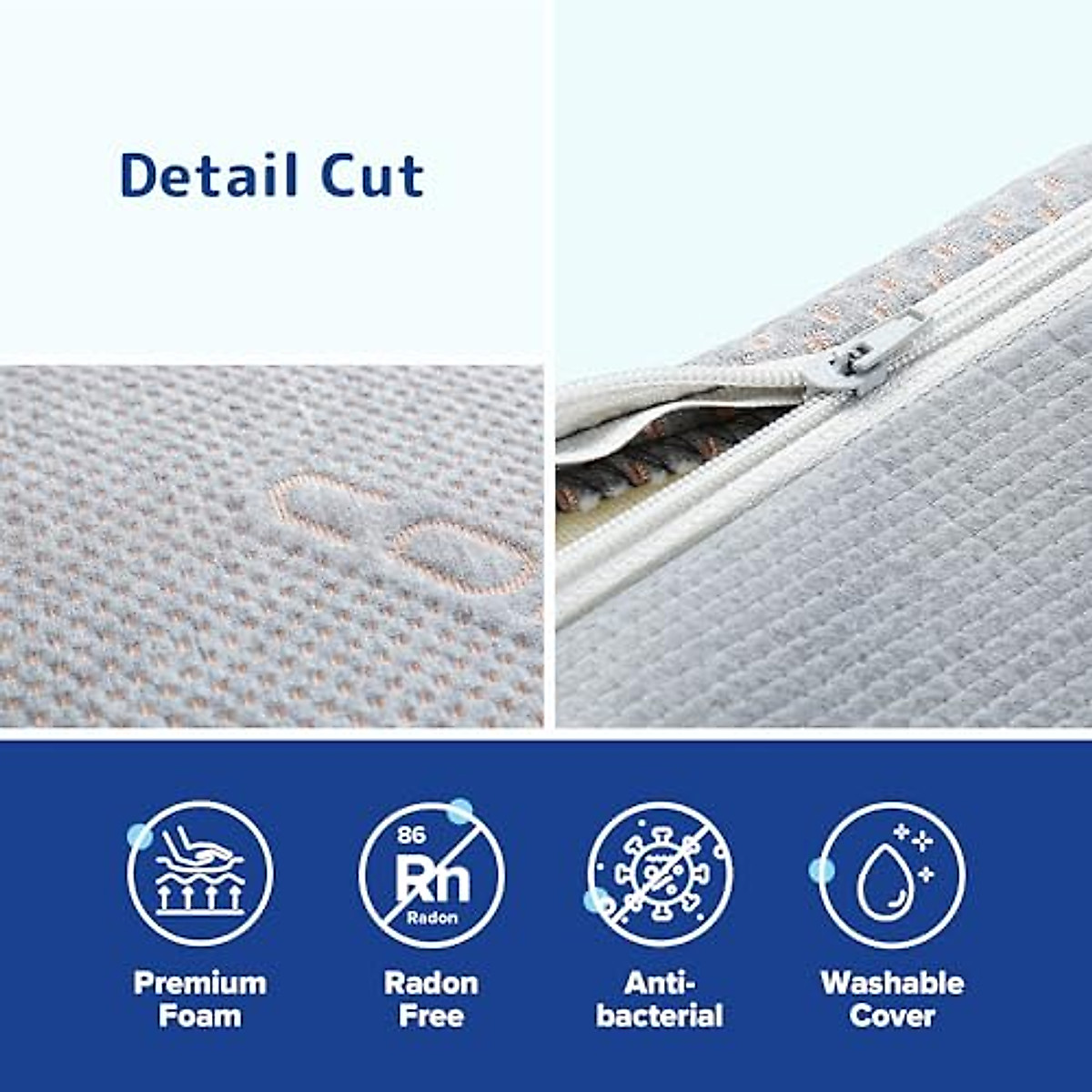 Olee Sleep Tri-Folding Antibacterial Memory Foam Mattress Topper, 4 Inch Copper Bamboo Gel Folding Mattress, Washable Cover, CertiPUR-US Certified, Soft, Grey, Single Size