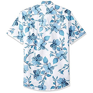 Amazon Essentials Men's Slim-Fit Short-Sleeve Print Shirt, Blue Floral Print, Small