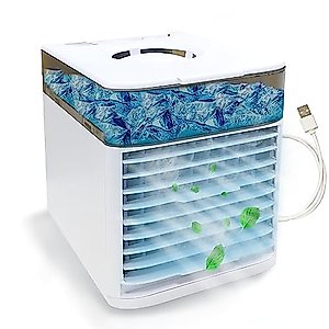 Portable Air Conditioner w/500ml Water Tank, Evaporative Air Cooler w/3-Speed Fan, USB Powered Low Energy Space Cooler, Personal Mini AC w/LED Lights, Table Air Conditioner & Humidifier, by G-WILL