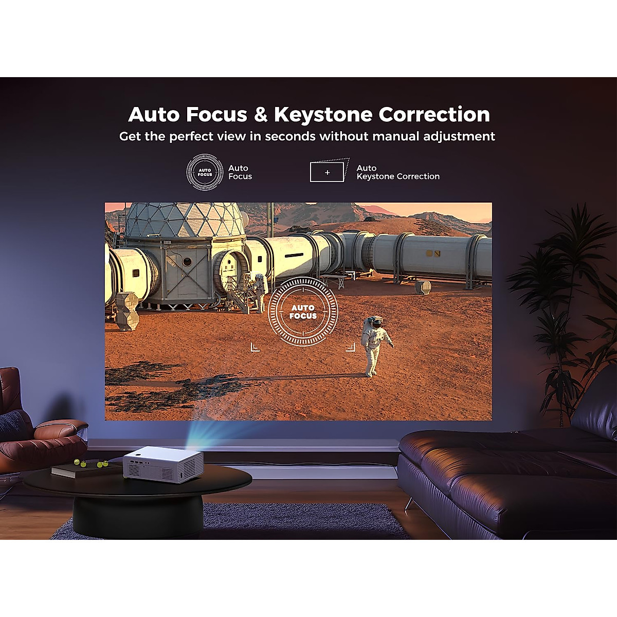 Auto Focus & Auto Keystone with WiFi 6 and Bluetooth 5.2, Agreago Native 1080P 4K Supported Outdoor Projector with Screen, Home Projector Compatible with iOS/Android/HDMI/USB/TV Stick