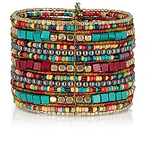 SPUNKYsoul Bohemian Multi-Colored Beaded Cuff Bracelets for Women Collection (Teal/Red/Cube)