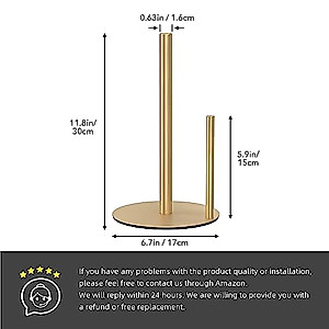 Paper Towel Holder Gold Premium Stainless Steel Paper Towel Holder for Kitchen Roll Organize, One-Handed Operation Countertop Roll Dispenser with Weighted Base