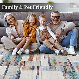 GlowSol Washable Rug Modern Area Rugs 9x12 Living Room Abstract Geometric Bedroom Rug Multi Rug Carpet Large Area Rug for Office Non Slip Throw Rugs for Dining Room Classroom Multi 9'x12'