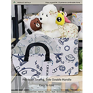 ONOEV Square Fabric storage box, decorative basket and finishing basket with handle are used for the storage of clothes, books and sundries (Blue Planet)