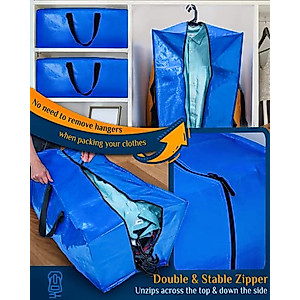 Raydior Heavy Duty Moving bags Storage Totes 4PCS| Extra Large Blue Packing Bags Backpack Straps Strong Handles & Zippers| College Moving, Laundry bags, Alternative to Moving Box