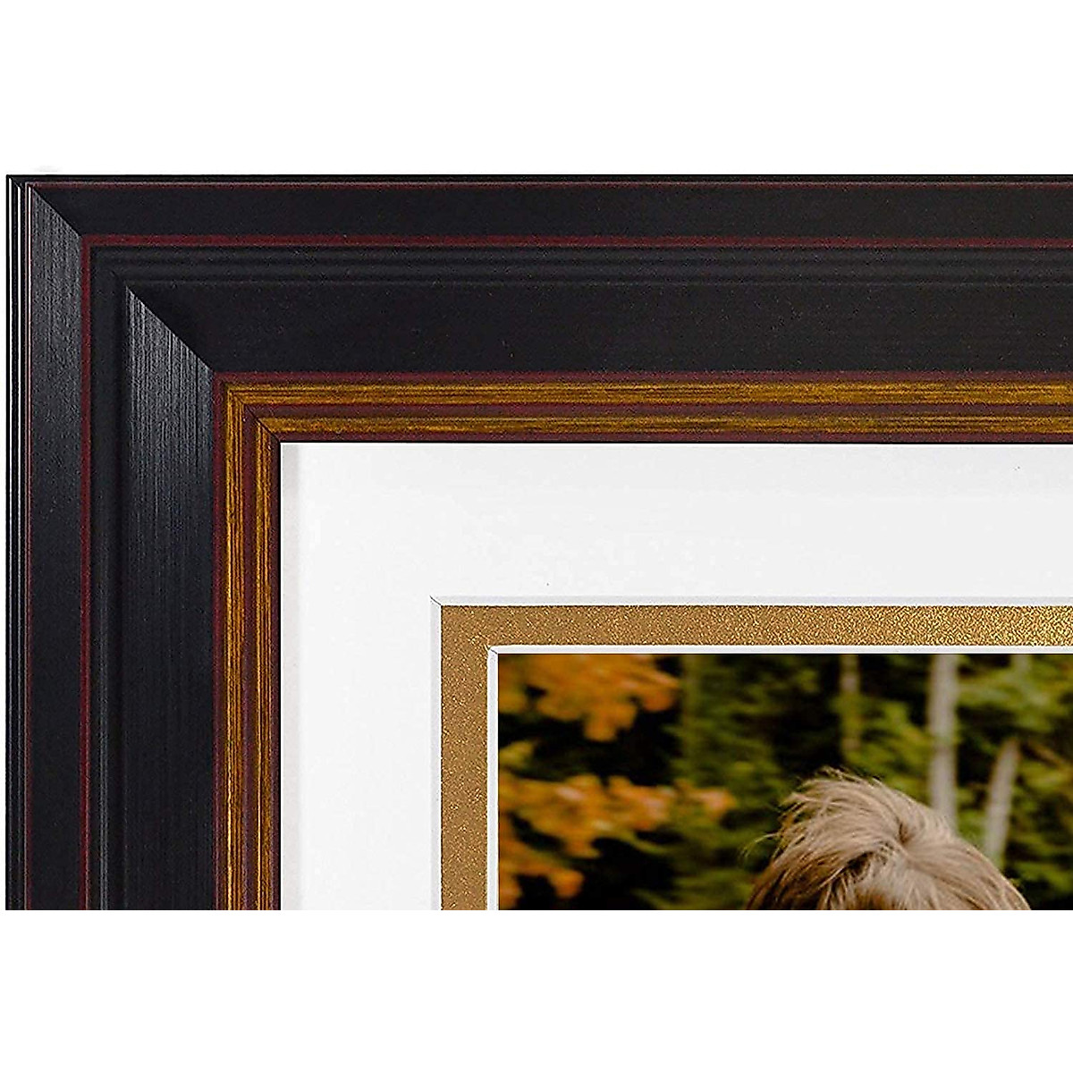 Golden State Art , 8x10 Black Gold & Burgundy Color Frame - White/Gold Double Mat for 6x8 Photos - Easel Stand - Wall Display or Table Top - Real Glass