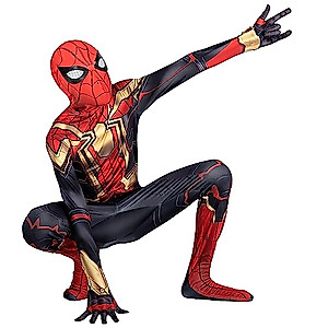 Marvel Integrated Spider-Man Official Youth Deluxe Zentai Costume - Stretch Spandex with Hidden Zippers and Wrist Slits (S) Multi