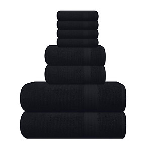 GLAMBURG Ultra Soft 8-Piece Towel Set - 100% Pure Ringspun Cotton, Contains 2 Oversized Bath Towels 27x54, 2 Hand Towels 16x28, 4 Wash Cloths 13x13 - Ideal for Everyday use, Hotel & Spa - Black