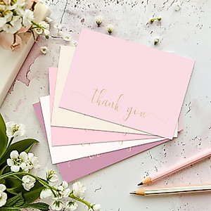 slapaflife Thank You Cards with Envelopes,20 Pack - 4x6 Inches Thank You Notes,Elegant Dusty Pink Emboss Gold Foil Pressed,Baby Shower Thank You Cards,Wedding,Formal All Occasion Cards