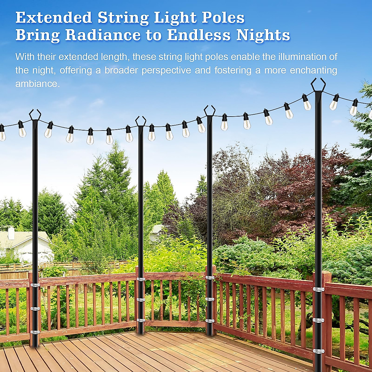 4 Pack String Light Poles,10 Ft Metal Poles with Fork for Outdoor String Lights,Outdoor Light Poles with Fork,Poles/Post/Stand for Outside,Patio,Deck,Backyard,Garden Wedding,Party