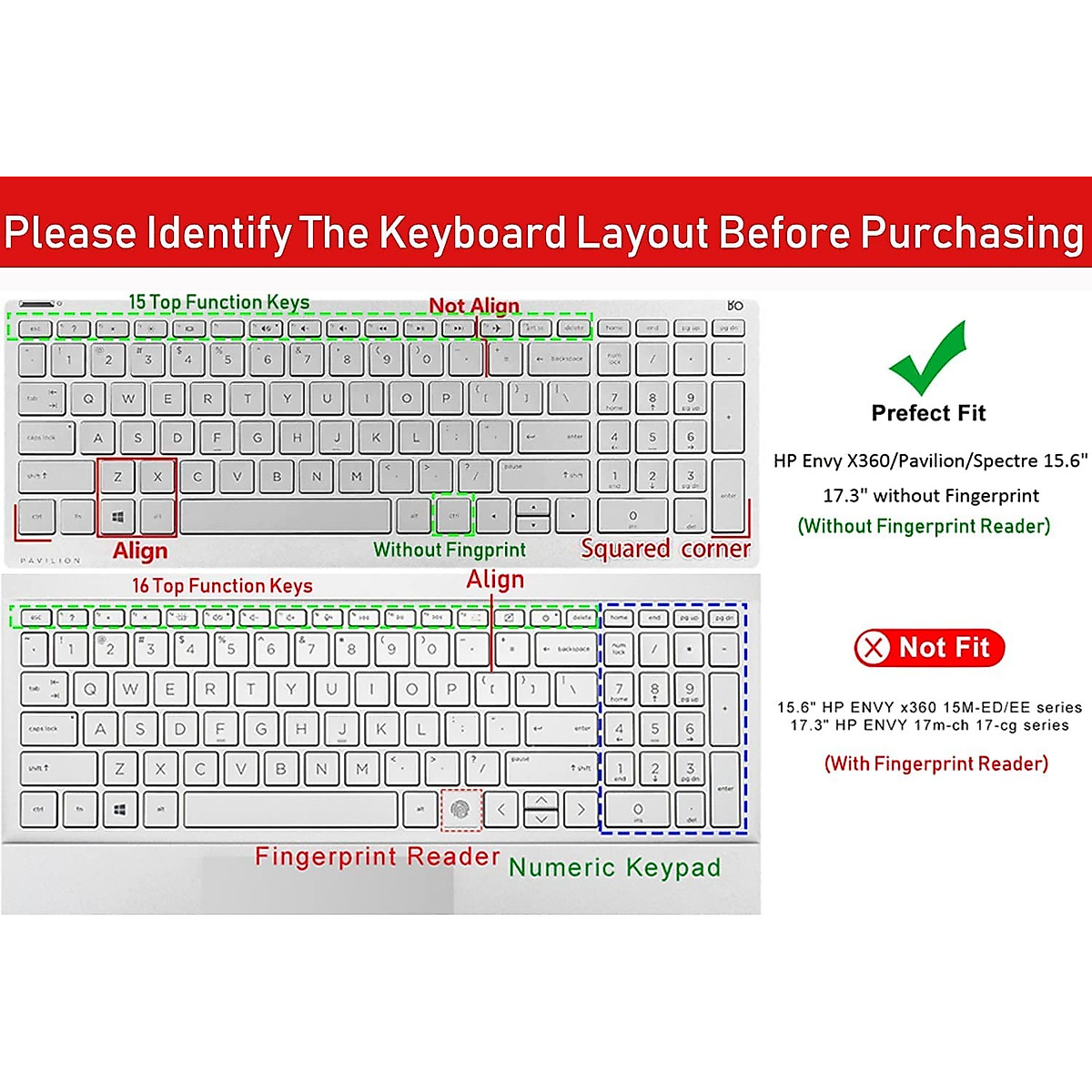 Keyboard Cover Skin Compatible 15.6 inch HP Pavilion x360 15-BR075NR / HP Pavilion 15-BS 15-BW 15-CC 15-CB 15-CD/HP Envy x360 15M-BP 15M-BQ,17.3 HP Envy 17M 17-BS Keyboard Covers (Omber Pink Purple)