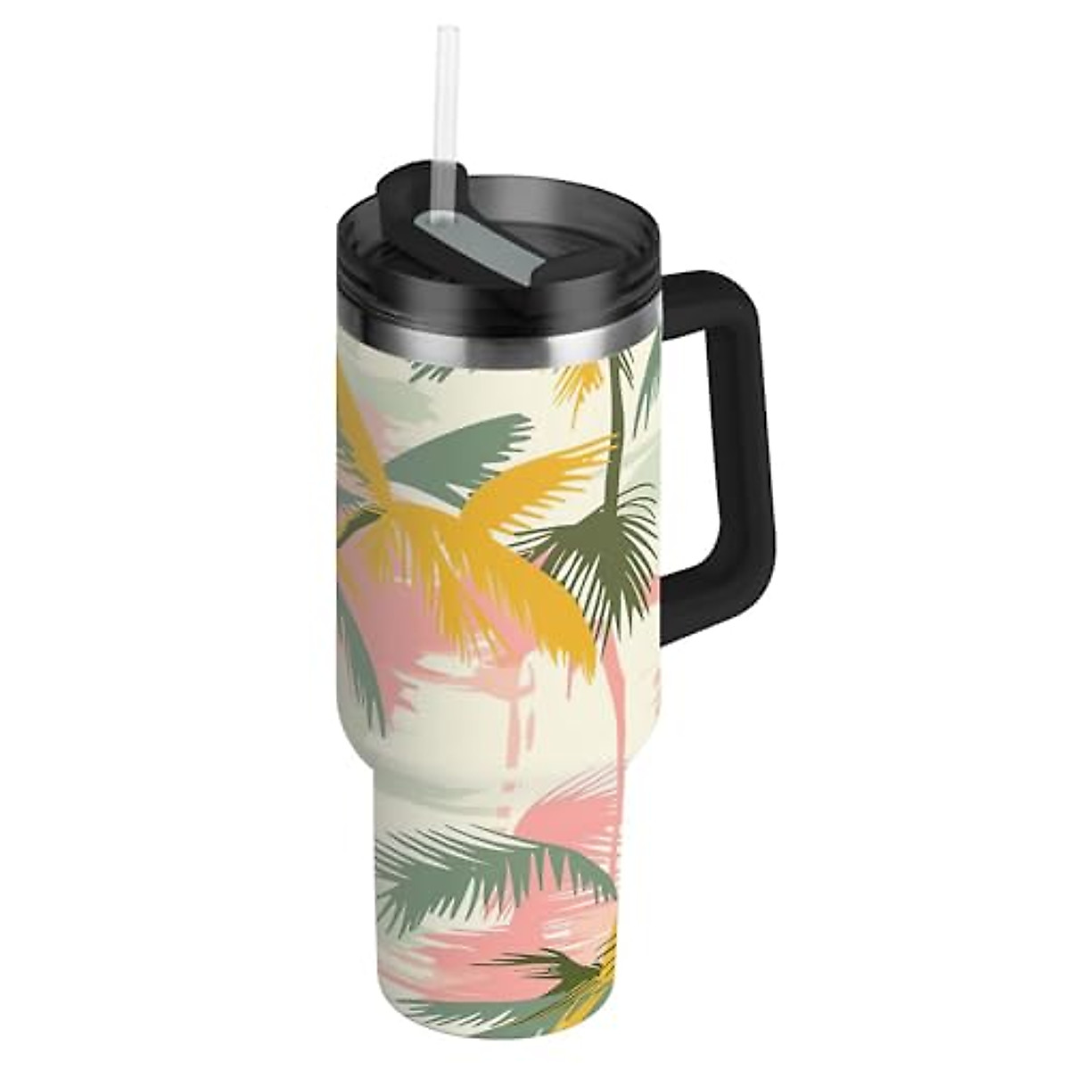 FRCSDIY Coconut Tree Insulated Tumbler with Handle and Straw Lid,30oz Leakproof Stainless Steel Cup BPA-Free Water Bottle