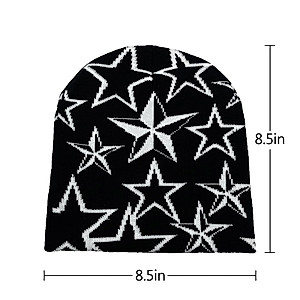 Diskebuiss Y2k Wool Beanie for Unisex-Adults, Star Pattern, One Size, White