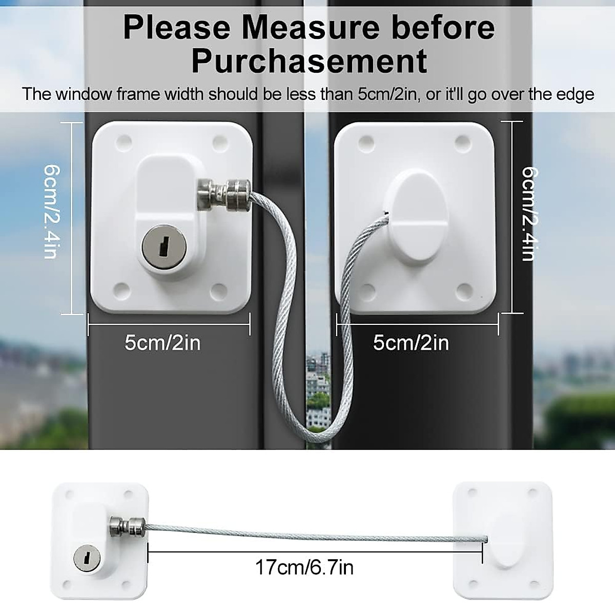 Window Safety Locks Self Adhesive AOSITE 2 Pack Baby Window Restrictor with Key UPVC Window Locks Child Safety Cable Lock Pet Window Restrictors No Drilling Kids Refrigerator Lock for Childproof