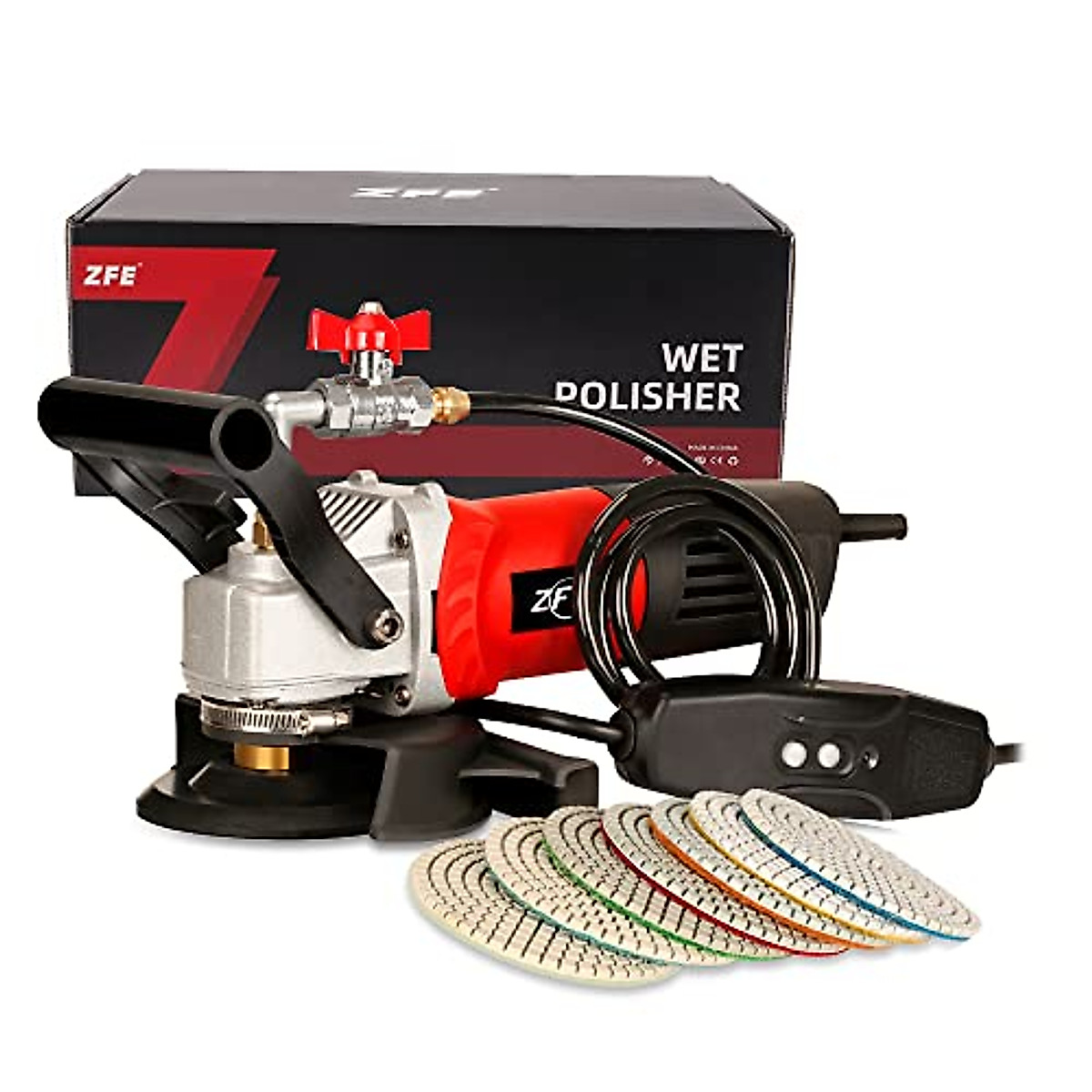 ZFE 800W/110V Variable Speed 4'' Wet Polisher / Grinder & Granite Diamond Polishing Pads Concrete Polisher Stone Polisher for Granite/Marble/Concrete/Stones