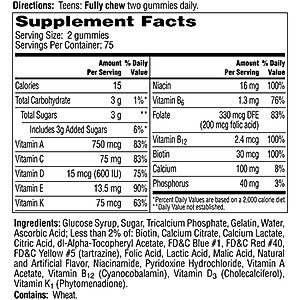 ONE A DAY Teen for Him Multivitamin Gummies Supplement with Vitamins A, C, E, B3, B6, B12, Calcium, and Vitamin D, 150 Count