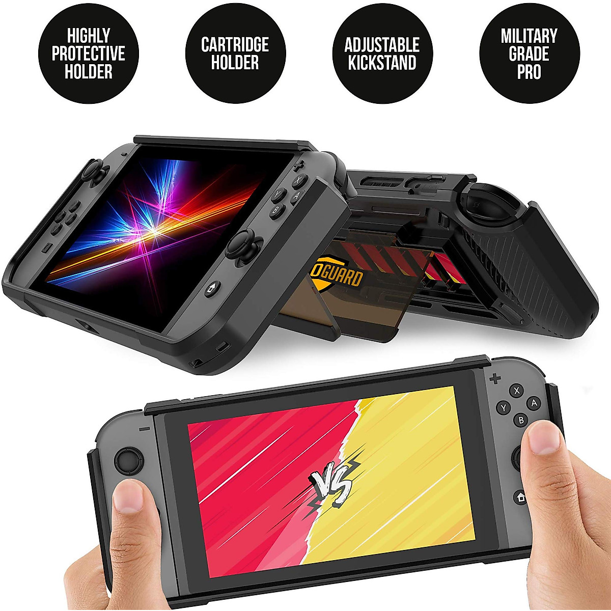 RevoGuard Slim Heavy Duty Switch Case [Stores 5 Games] Compact Multi Angle Holder Play Stand for Nintendo Switch