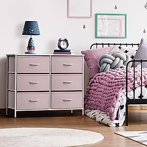 Sorbus Kids Dresser with 6 Drawers and 3 Drawer Nightstand Bundle - Matching Furniture Set - Storage Unit Organizer Chests for Clothing - Bedroom, Kids Rooms, Nursery, & Closet (Pink)
