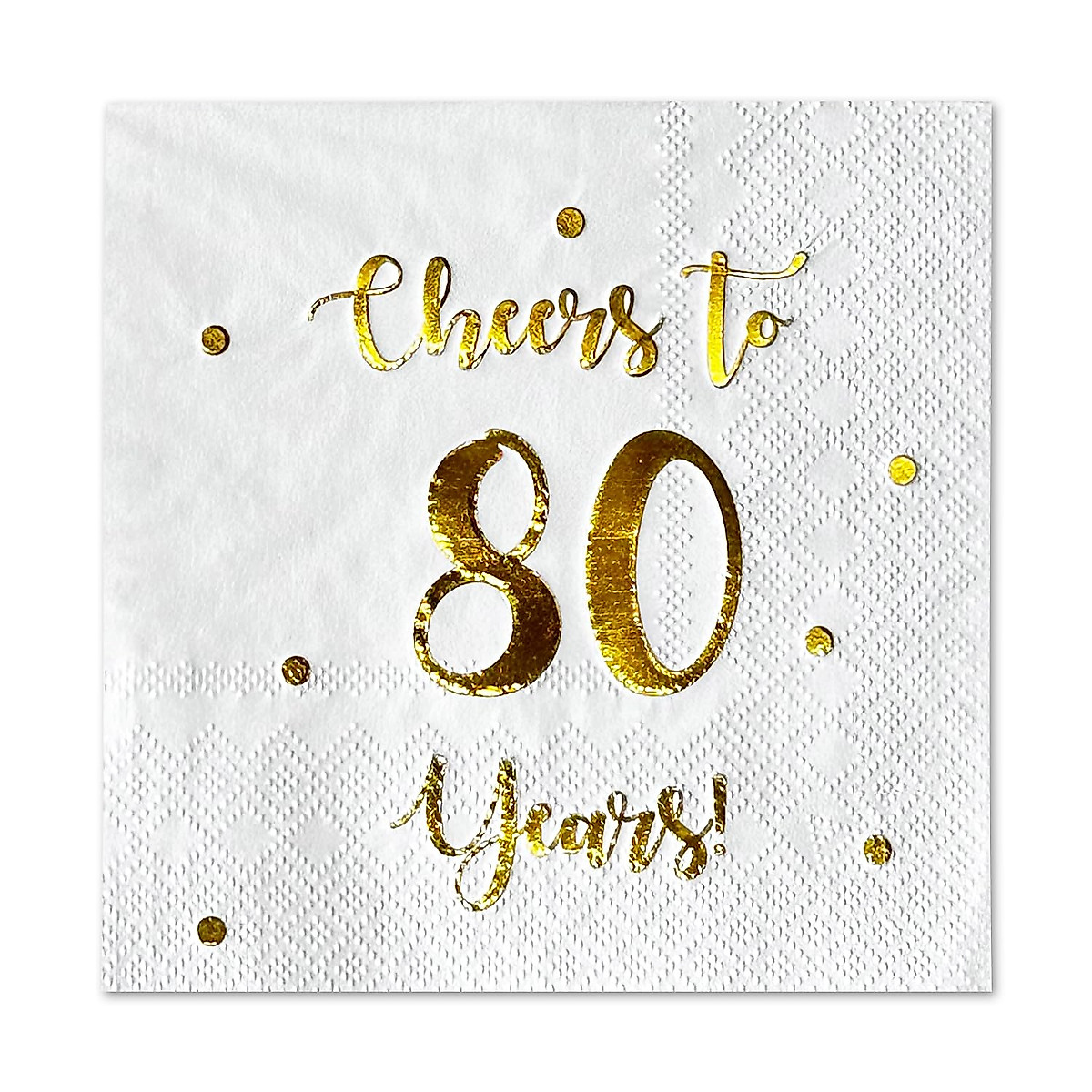 Cheers to 80 Years Cocktail Napkins | Happy 80th Birthday Decorations for Men and Women and Wedding Anniversary Party Decorations | 50-Pack 3-Ply Napkins | 5 x 5 inch folded (White)