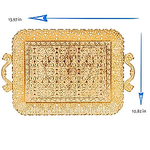 Alisveristime Turkish Ottoman Coffee Tea Beverage Serving Floral Design Tray (Gold)