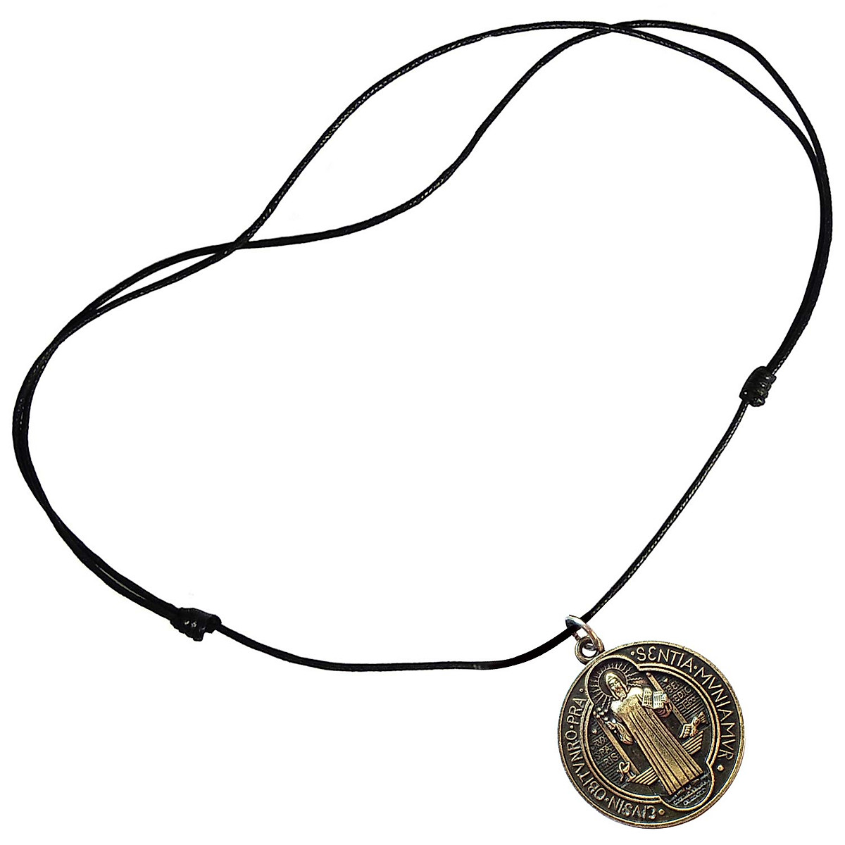 Bijoux de Ja Antique Bronze Saint Benedict of Nursia Medal Pendant Adjustable Cord Necklace 16"