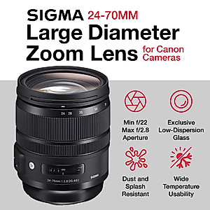 Sigma 24-70mm F2.8 Art for Canon Camera Bundle with Canon 24-70mm f2.8 Sigma Lens, Lens Front and Rear Caps, Lens Hood, Lens Case, 2X 64GB SanDisk Memory Cards (7 Items) - Sigma 24-70 24mm to 70mm