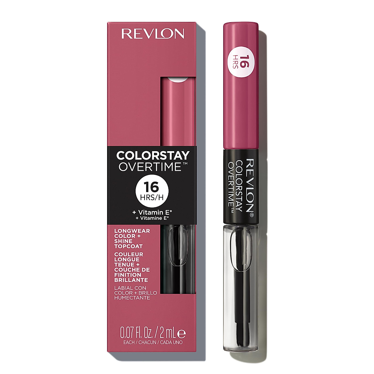 Revlon Liquid Lipstick with Clear Lip Gloss, ColorStay Overtime Lipcolor, Dual Ended with Vitamin E, 005 Infinite Raspberry, 0.07 Fl Oz