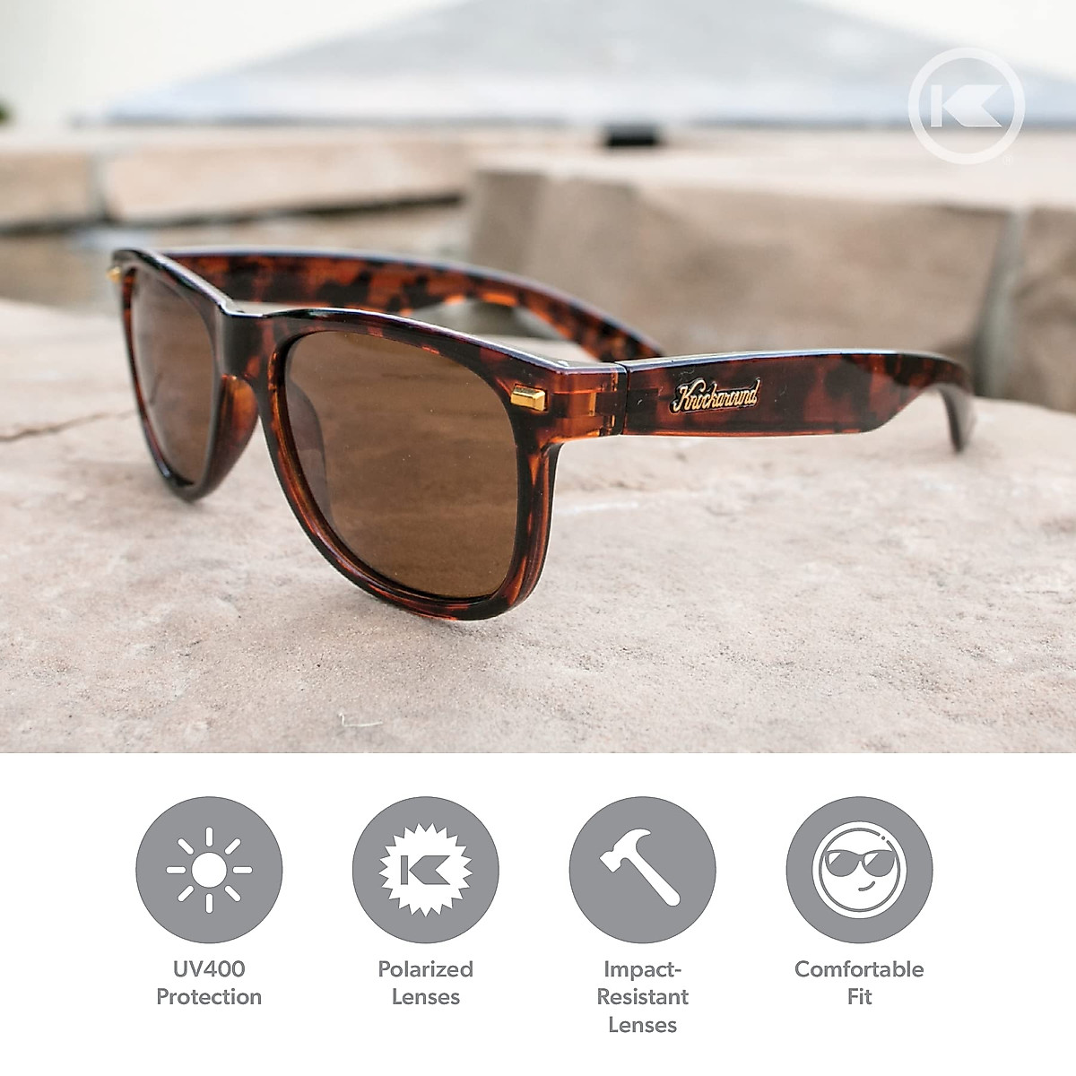 Knockaround Fort Knocks Polarized Sunglasses for Men & Women - Impact Resistant Lenses & Full UV400 Protection, Glossy Tortoise Shell Frames/Brown Lenses'