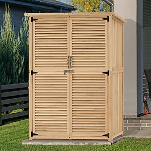 MCombo Outdoor Wooden Storage Cabinet, Garden Tool Shed with Latch, Outside Tools Wood Cabinet with Double Doors for Patio 1900 (Natural, Large)