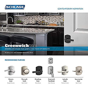 SCHLAGE F51A BRW 622 GRW Broadway Lever with Greenwich Trim Keyed Entry Lock, Matte Black
