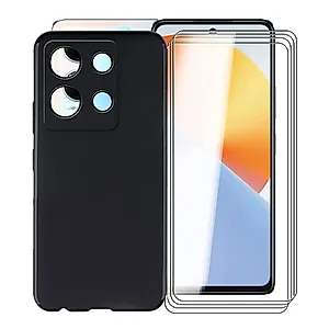 KJYFOANI for Infinix Note 30 Case, with [ 4 x Tempered Glass Protective Film], Black Soft Silicone Protection Sleeves Shockproof Bumper Case for Infinix Note 30 (6.78") - Black