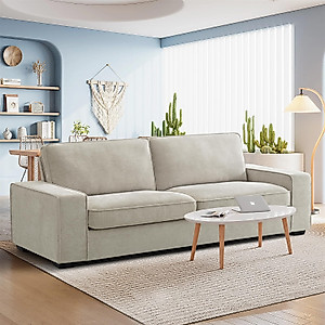 EASELAND 88" Chenille Sofa Couch, 3 Seater Loveseat for Living Room, Modern Lounge Sofa for Bedroom with Removable Back and Seat Cushions, Deep Seat Comfy Couch with Solid Wood Legs and Armrest(Beige)