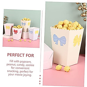 FELTECHELECTR 12pcs Popcorn Boxes Bow Popcorn Disposable Snack Containers Red Bows White Cardboard Sheets Theater Container Cup Popcorn Bucket Movie Theater Popcorn Boxes Popcorn Boxes for Party