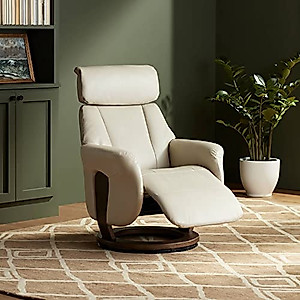 Benchmaster Augusta Taupe Faux Leather Swivel Recliner Chair Modern Armchair Comfortable Manual Reclining Footrest Adjustable Upholstered for Bedroom Living Room Reading Home Relax Office