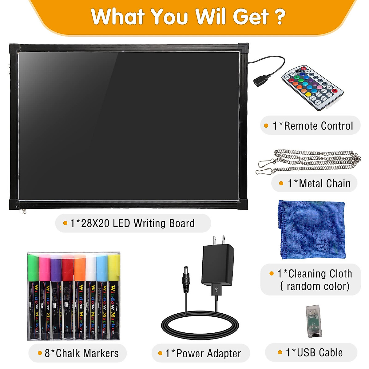 Slsy Illuminated LED Message Writing Board Erasable Neon Effect Menu Sign Board with 8 Fluorescent Makers, 12Colors Flashing Modes, Remote Control Message Board (28"X20")