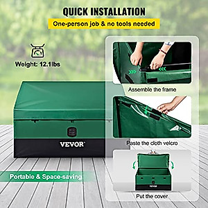 VEVOR Outdoor Storage Box, 100 Gallon Waterproof PE Tarpaulin Deck Box w/Galvanized Frame, All-Weather Protection & Portable, for Camping, Garden, Poolside, and Yard, Black & Green