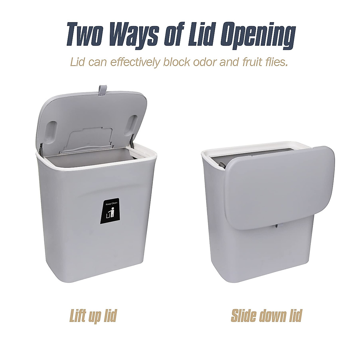 Domiella 2.4 Gal Hanging Trash Can with Lid,Cabinet Kitchen Compost Bin Counter Top Under Sink,Mountable Indoor Compost Bucket for Cupboard Bathroom (Gray)