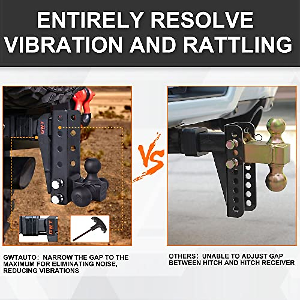 GWTAUTO Adjustable Trailer Hitch, Tri-Ball (1-7/8" x 2" x 2-5/16") Drop Hitch, Fits 2-Inch Receiver, 7 Inch Drop Cushioned Hitch,17000 LBS GTW-Class 3 Tow Hitch for Heavy Duty Truck, Solid Ball Mount