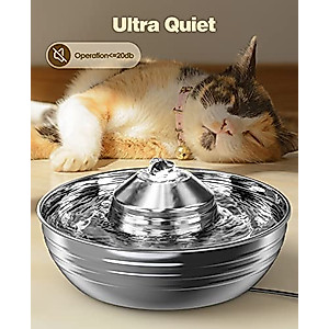 oneisall Cat Water Fountain Stainless Steel,2L/67oz Quiet Cat Fountain Water Bowl for Multiple Pets,Low Noise Water Fountain for Cats Inside