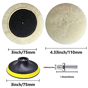 Tworider 7 Pcs 3 Inch Buffing Pads, Wool Polishing Pad,Wool Buffing Polishing Pad Set,Buffing Pads for Drill Lambs Wool Hook and Loop,with M14 Drill Buffer Attachment, Car Polishers and Buffers