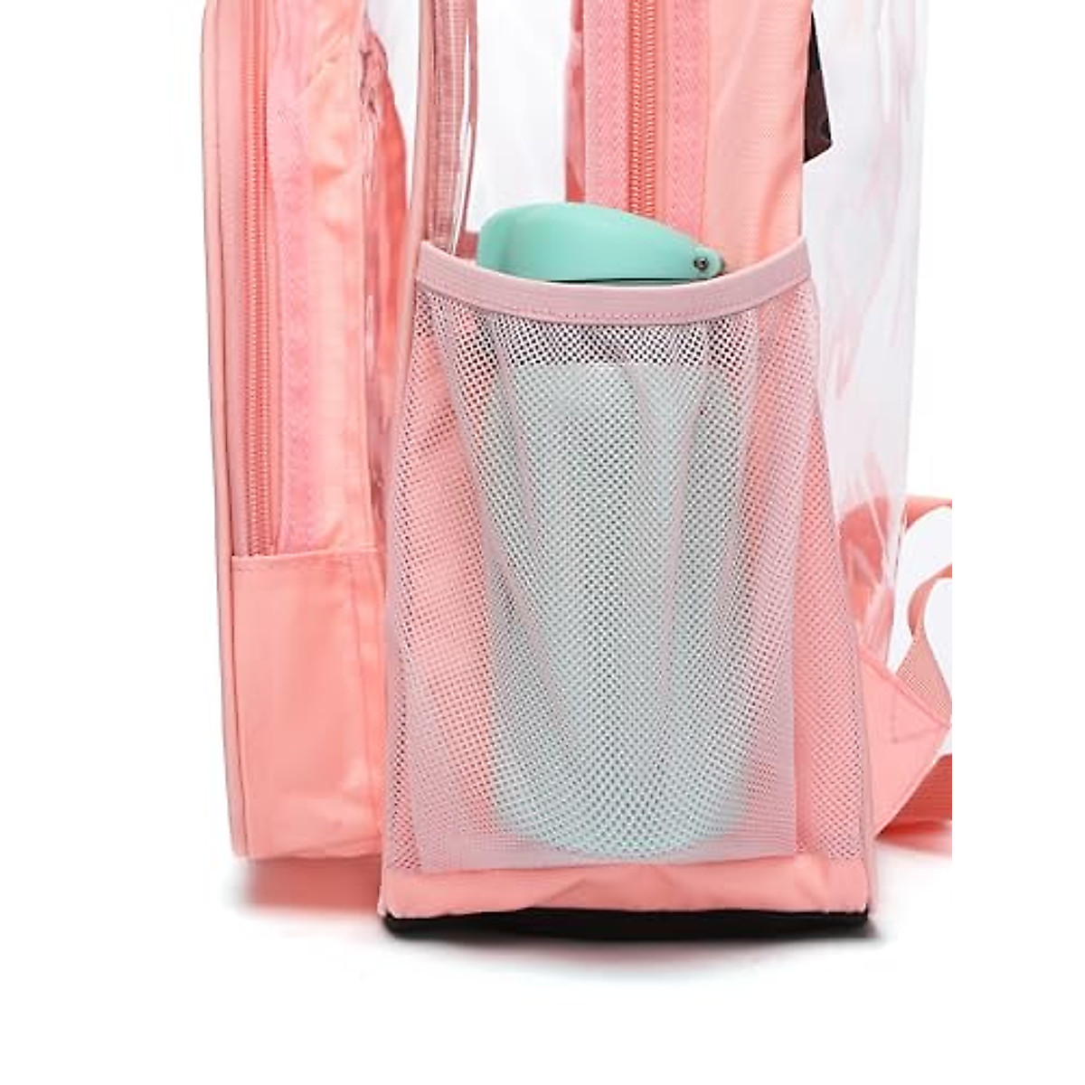 BLUEFAIRY Clear Backpack for School Stadium Approved Large PVC See Through Bag Heavy Duty Bookbag Transparent Plastic Bag for Kids Students Work Events 17" Pink