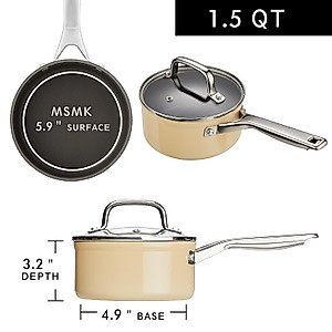 1.5 QT Enamel Black Sauce Pan with Lid, MSMK Designed Enamel Exterior Coating Withstand High Temperature And Fade Resistance, Pfoa Fre, Burnt Also Non Stick, Oven Safe, Dishwasher Safe