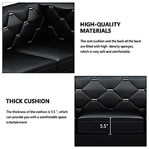 Chesterfield Sofa, 84'' Leather Upholstered 3 Seater Couch with Square Arms and Tufted Back, Mid-Century Modern Sofa with Metal Buckle and Metal Legs Decor for Living Room, Office, Bedroom