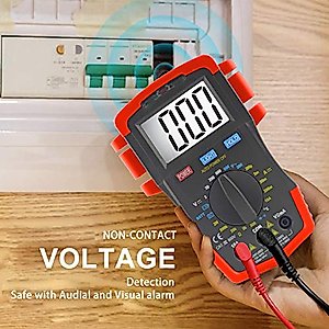 HOLDPEAK Digital Multimeter HP-37A, Tester Amp Ohm Capacitor Tester Battery Test, with Auto Backlit Manual Ranging for DC & AC Voltage, Resistance, Temperature, Positive Diode Voltage ℃ Reading (Red)