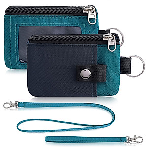 Artpaxy Minimalist Wallet For Mens Womens, Keychain RFID Blocking Zipper Small Wallet with ID Window 2 Lanyards,Water Resistant Travel Cash Card Coin Case Boys Girls