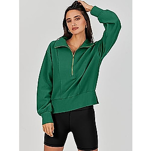 Caracilia Womens Cropped Sweatshirts Quarter Zip Pullover Half Zip Hoodies Long Sleeve Fleece 2023 Fall Casual Ribbed Knit Outfits Sweater Preppy Clothes C105A0-caolv-M Green