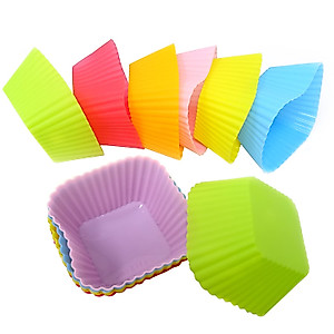 Honbay 12PCS Silicone Square Reusable Cake Cup Sets Baking Cups Nonstick Liner Molds Cupcake Baking Molds for Making Muffin, Chocolate, Bread (70 x 70 x 32mm)