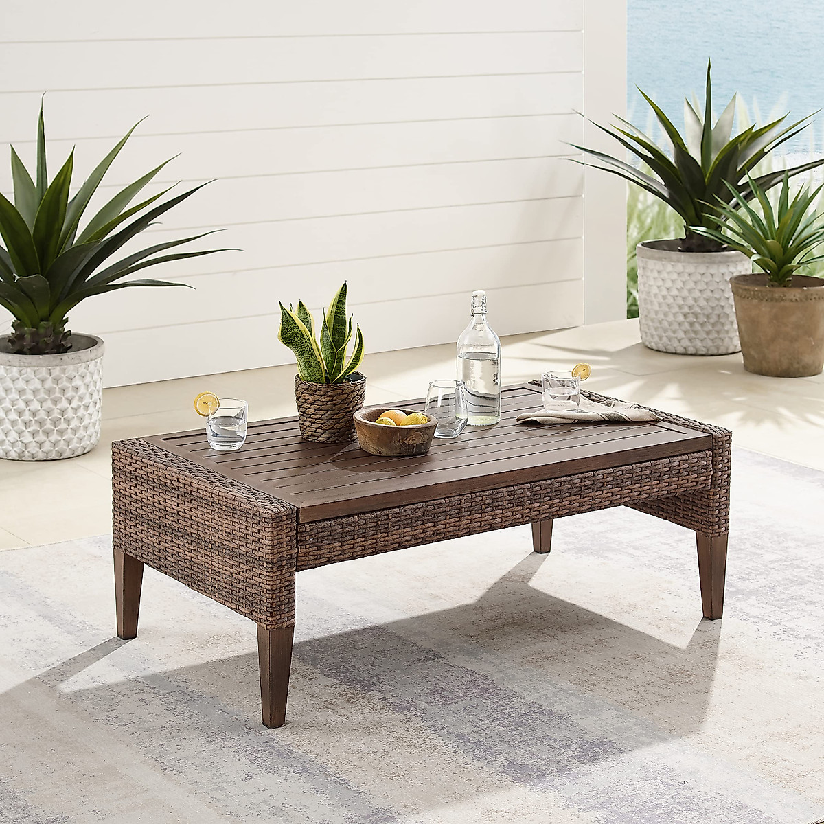Crosley Furniture Capella Wicker Outdoor Coffee Table for Patio, Deck, Porch, Brown