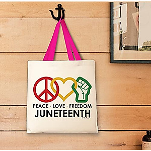 Historical Black History Gifts For Women Peace Love Freedom Juneteenth Pink Handle Small Canvas Tote Bag